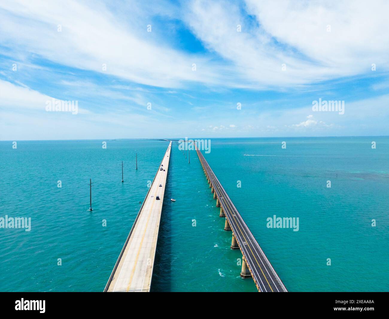 Aerial view over historic 7 seven Mile Bridge in the Florida Keys Stock ...