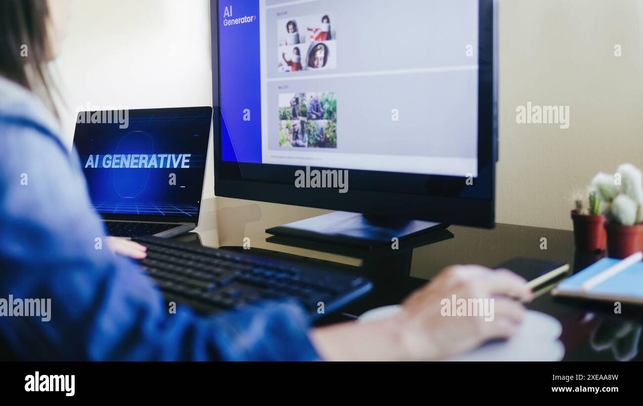 AI image generator app. Person creating photo art with prompts on ...