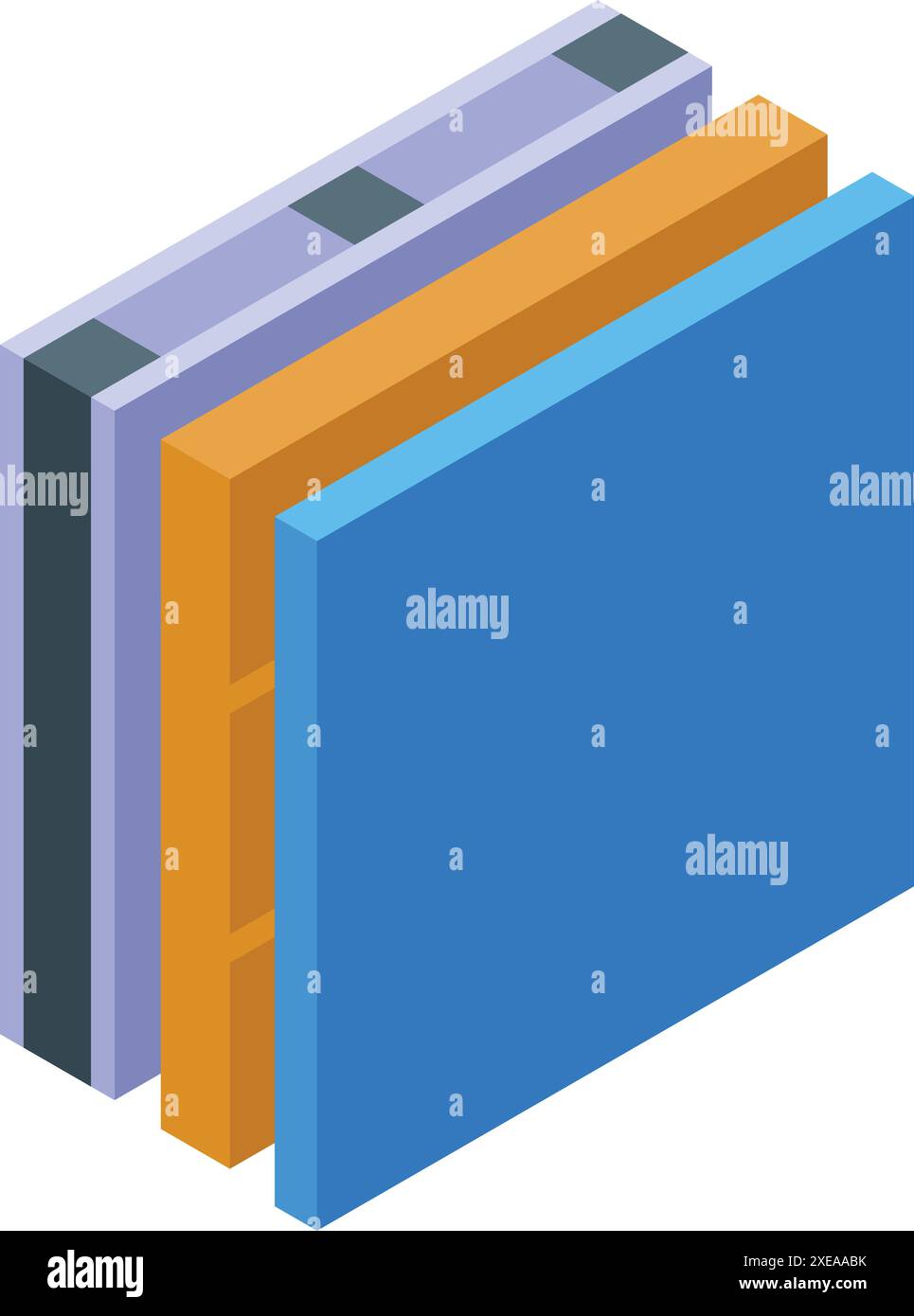 Isometric view of a building wall showing insulation layers for thermal ...
