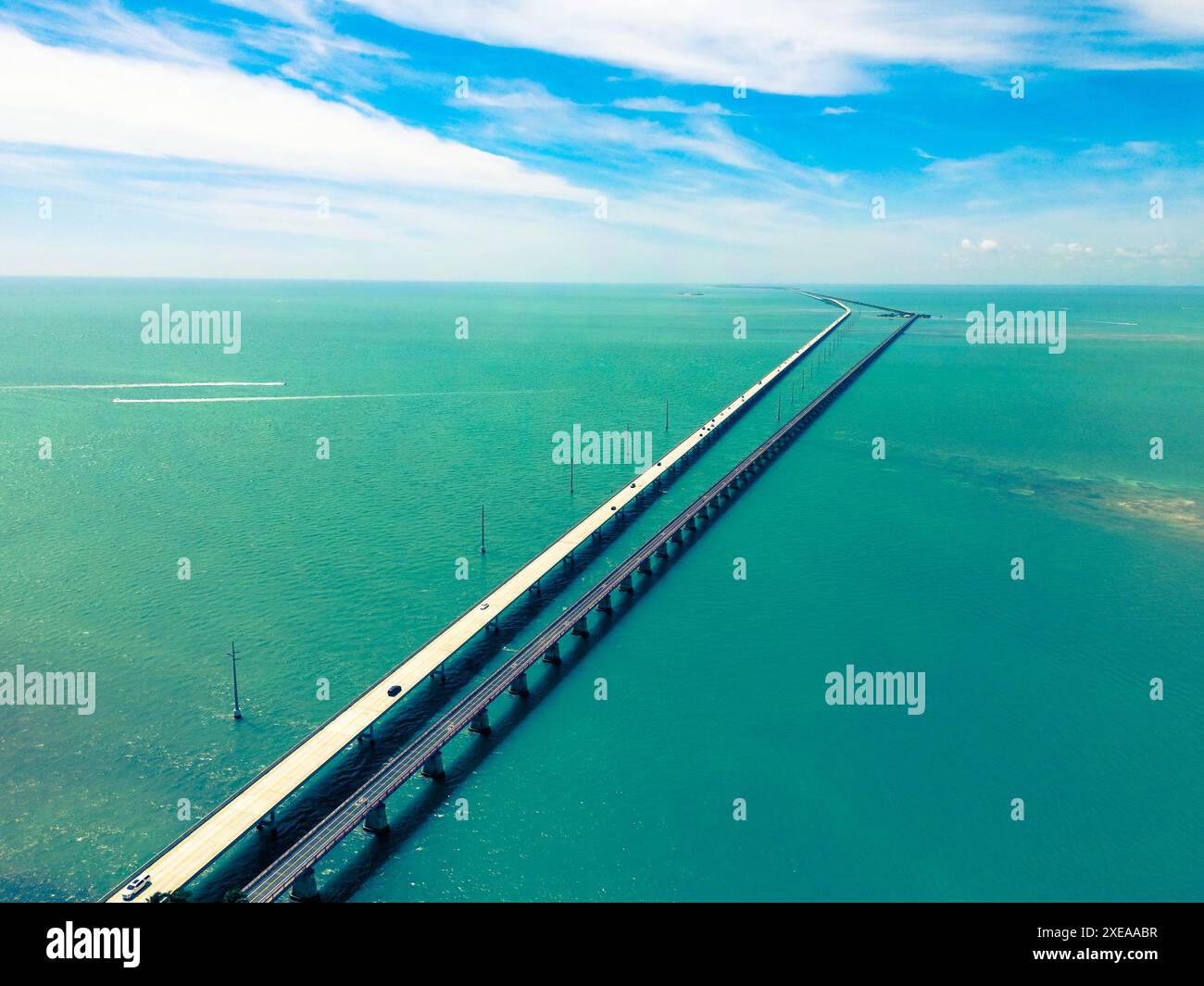 Aerial view over historic 7 seven Mile Bridge in the Florida Keys Stock ...