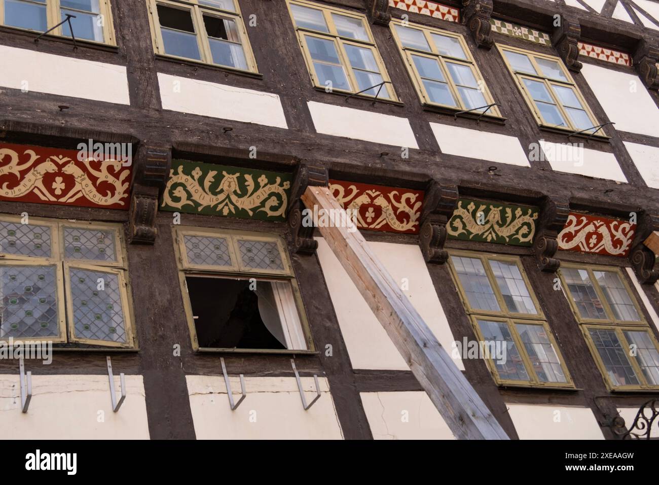 fragments old house, medieval building 13th century in European city ...