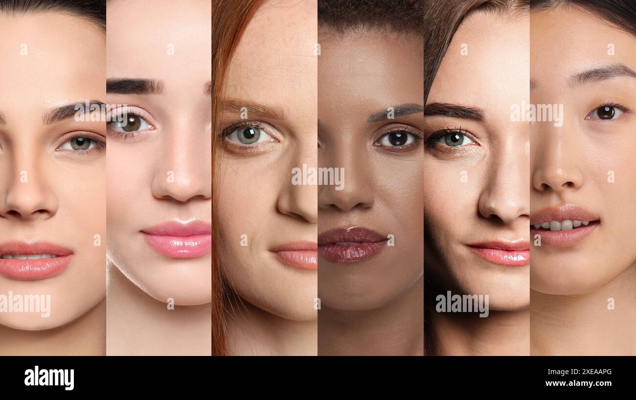 Many beautiful women of different races, banner design. Collage of ...