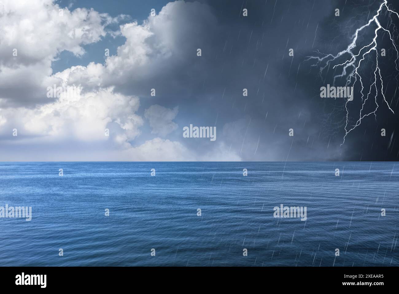 Blue sky with coming thundercloud over sea. Weather changes Stock Photo ...