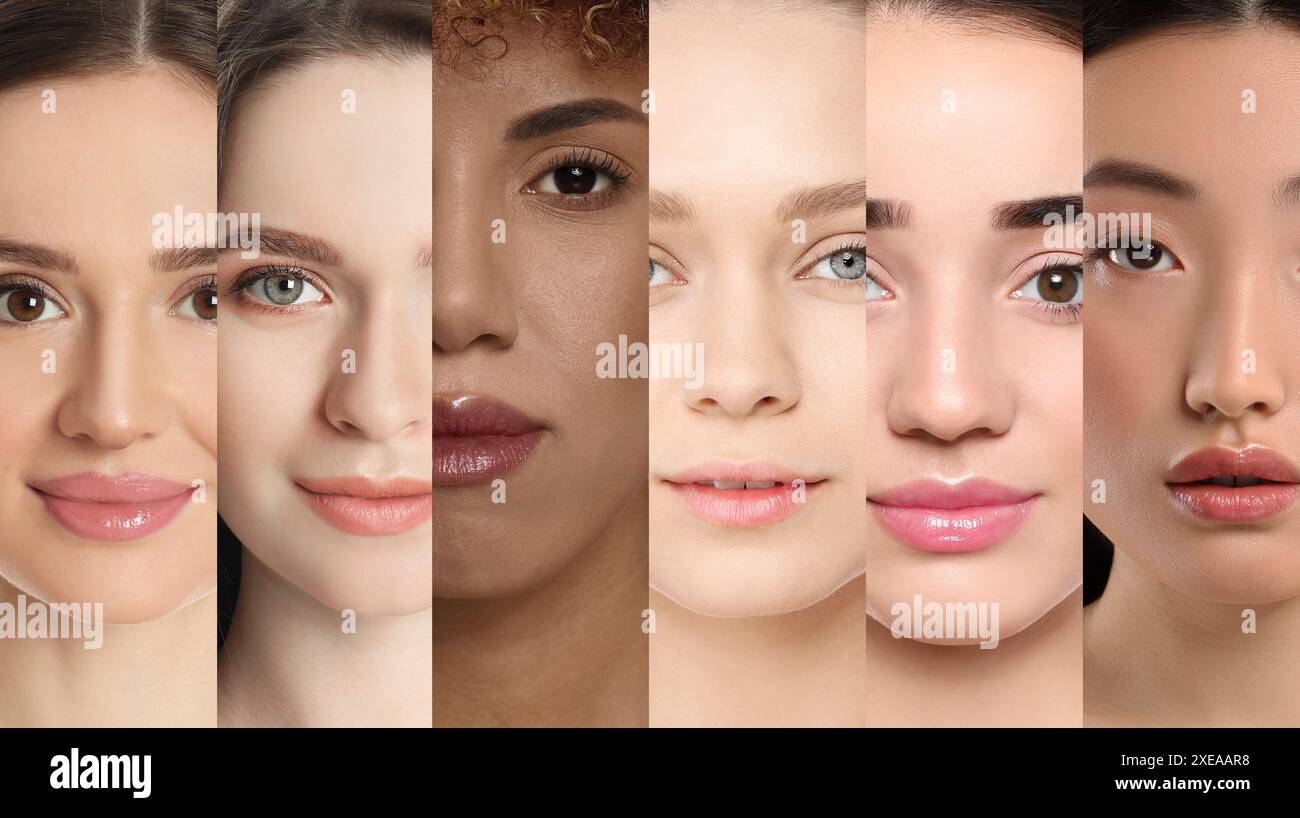 Many beautiful women of different races, banner design. Collage of ...