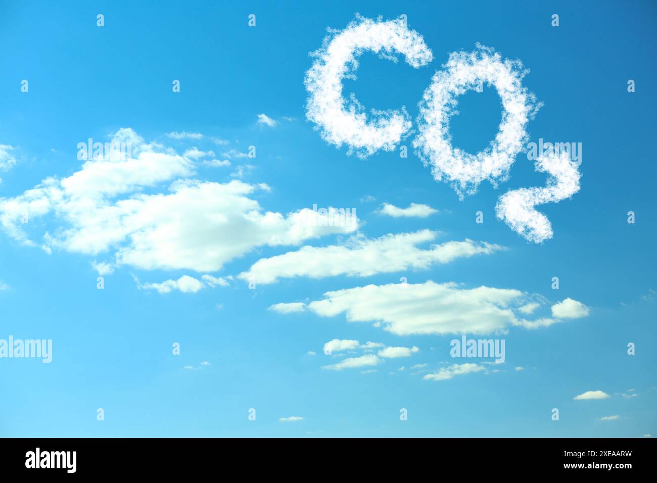 Blue sky with CO2 chemical formula and clouds. Carbon dioxide emissions ...