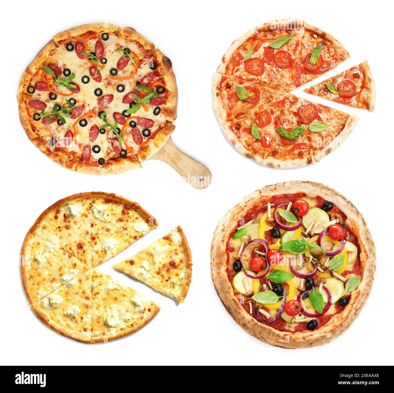 Different tasty pizzas isolated on white, collection Stock Photo - Alamy