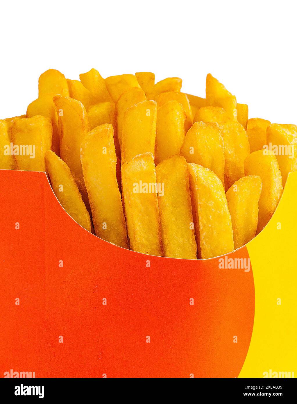 Potatoes fries in a red carton box isolated on a white background Stock ...