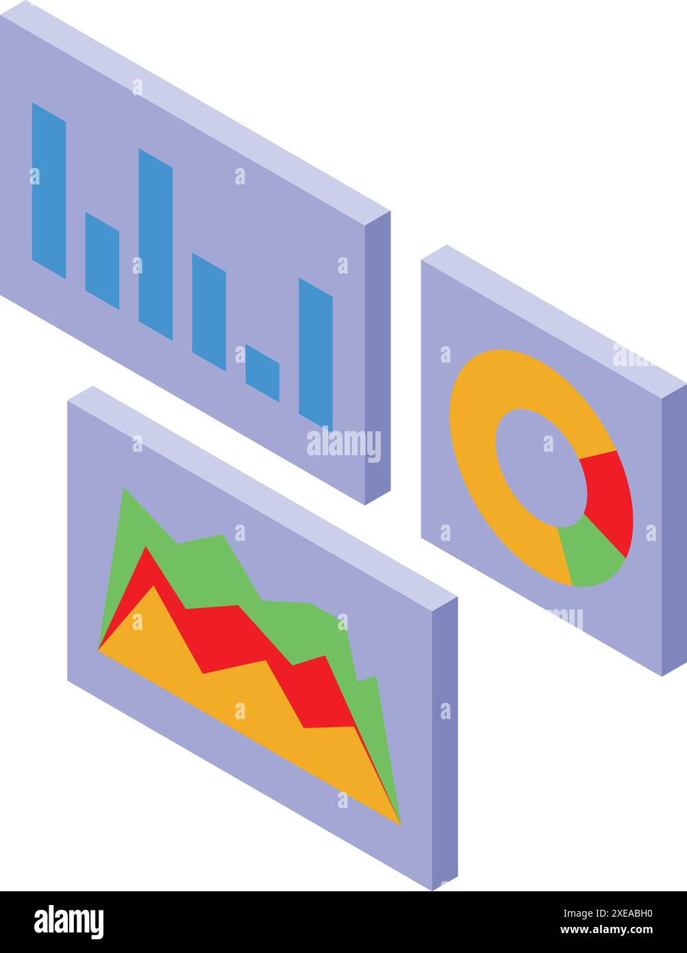 Business analytics concept showing charts and graphs in isometric ...