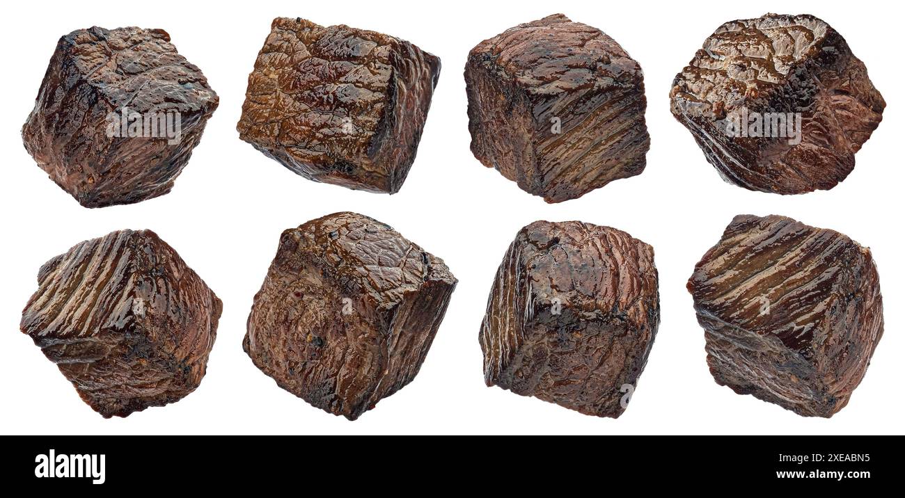 Grilled beef cubes isolated on white background Stock Photo - Alamy