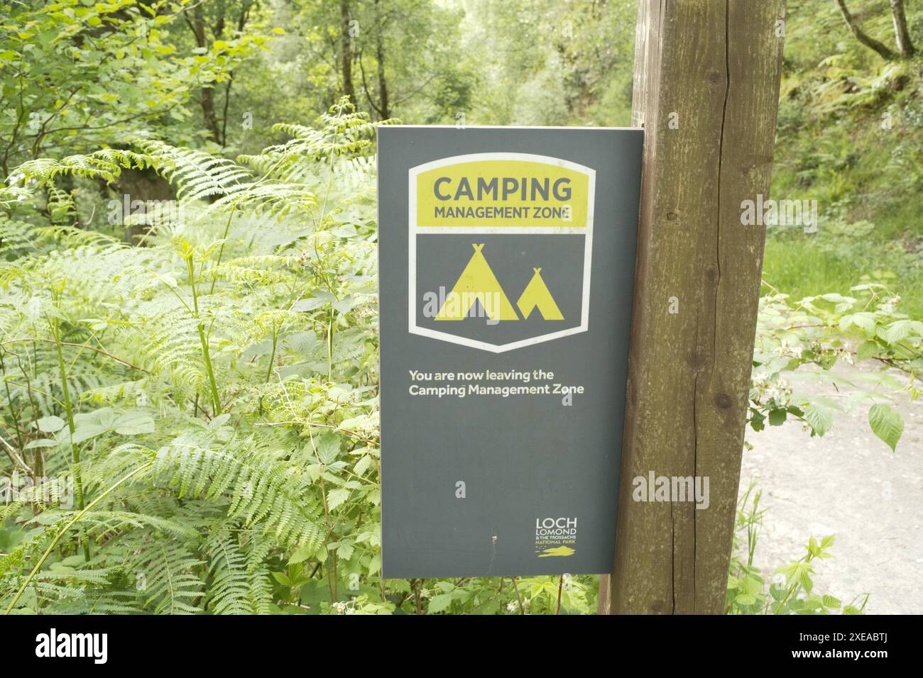 Sign at the end of the camping management zone near Loch Lomond in ...