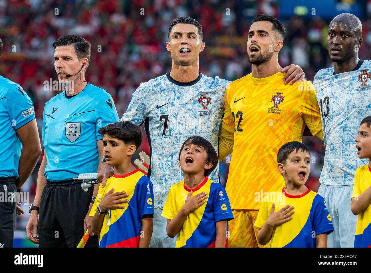Cristiano Ronaldo (Portugal, #07) happy singing the national anthem ...