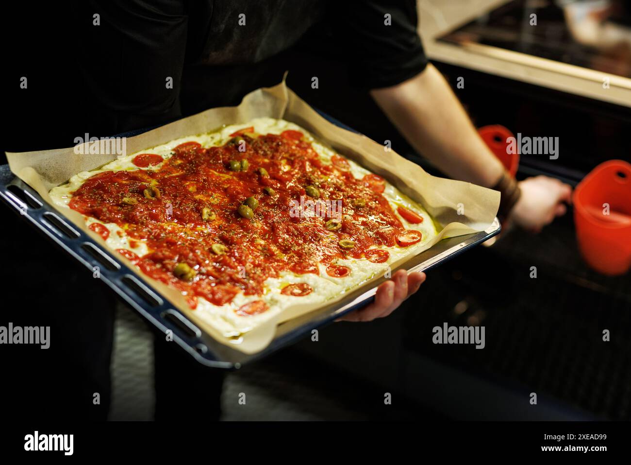 Ready-to-Bake Pizza - An appetizing pre-baked pizza featuring rich ...