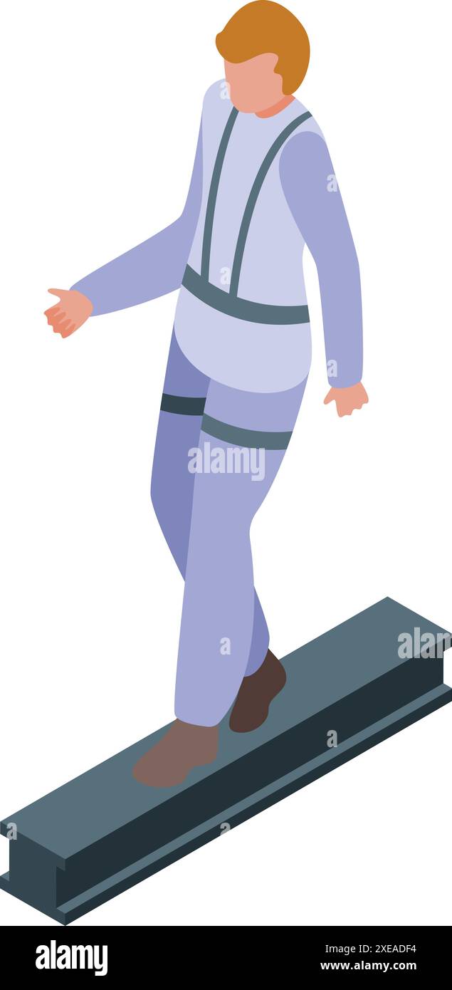 Construction worker carefully walking on a beam during work, wearing ...
