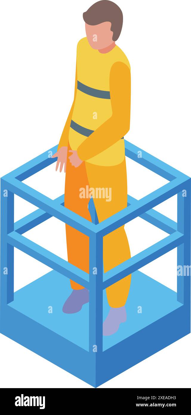 Construction worker wearing yellow uniform standing on small ...