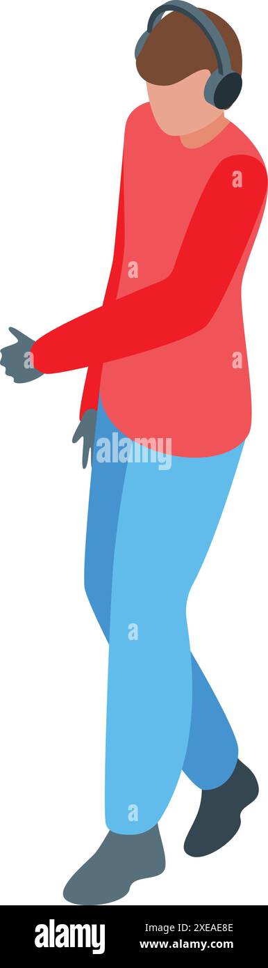 Young museum visitor is listening to an audio guide on an interactive ...