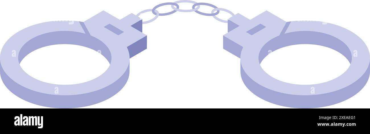 Steel handcuffs connected with chain representing law enforcement ...