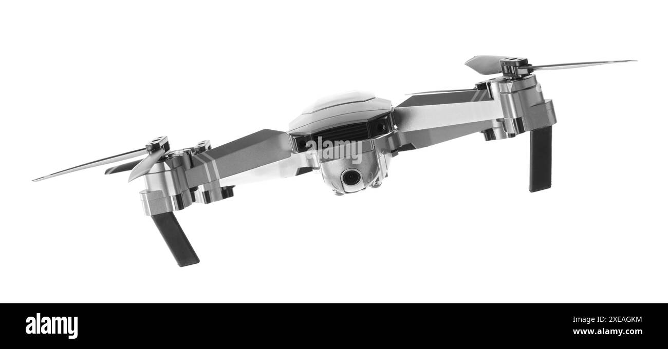Modern drone with camera isolated on white Stock Photo - Alamy