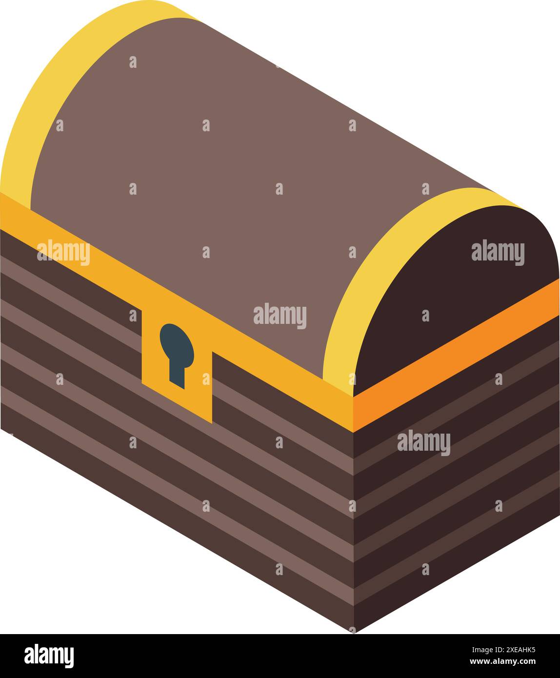 Closed wooden treasure chest with golden details isometric icon, wealth ...