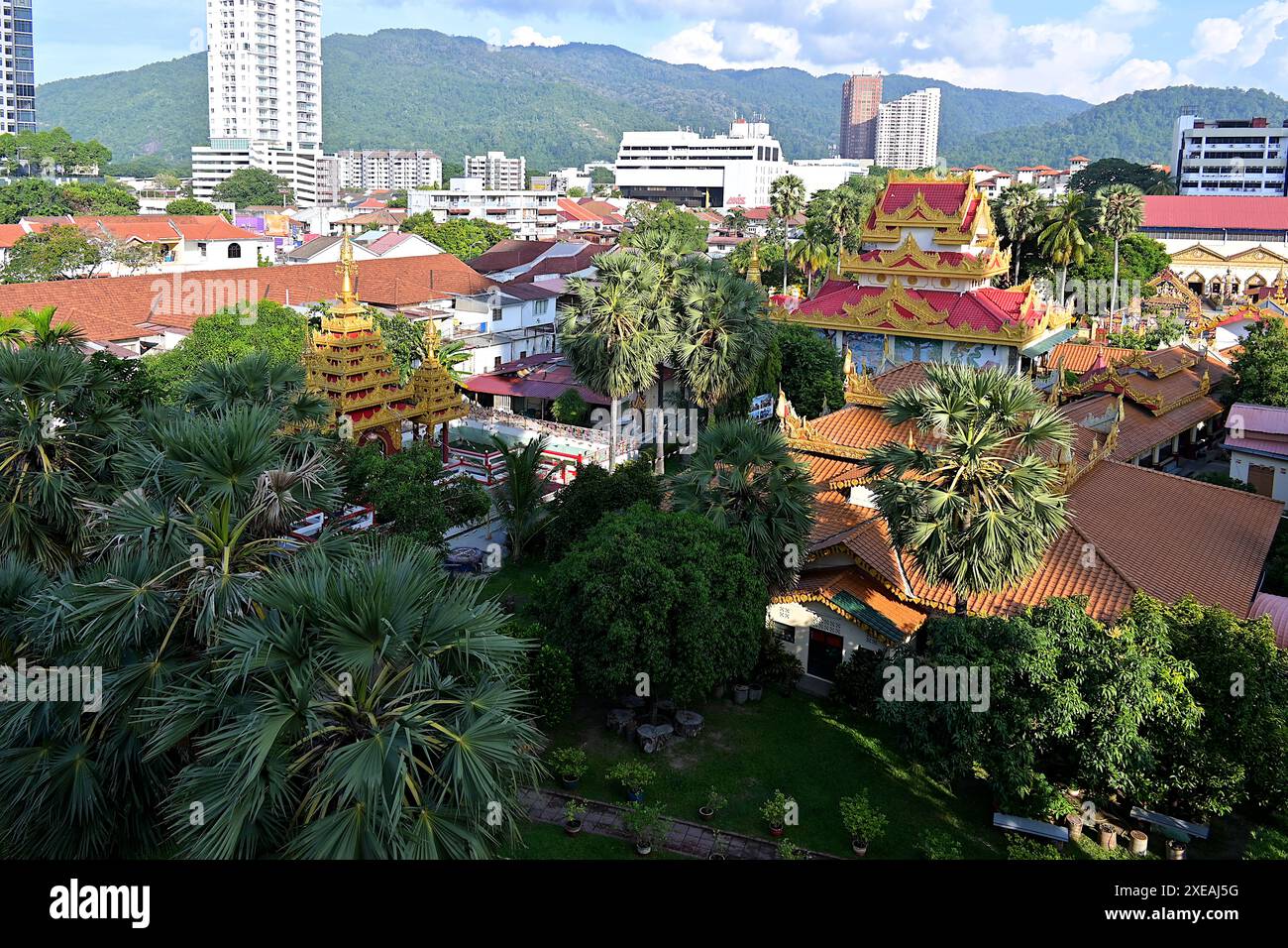 Aerial view of Dhammikarama Burmese Buddhist Temple with its ornate ...