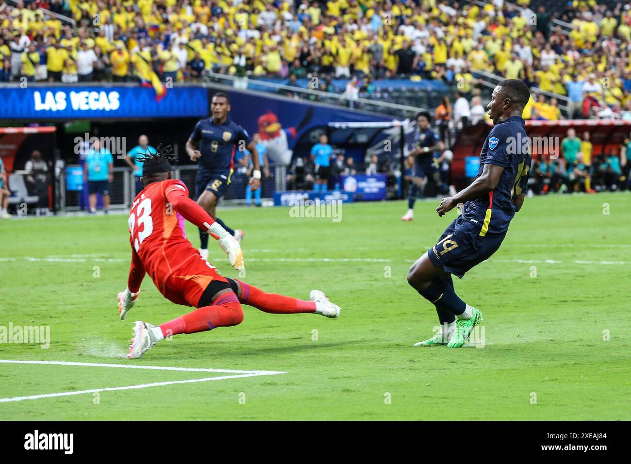 Las Vegas, NV, USA. 26th June, 2024. Ecuador midfielder Alan Minda (14 ...
