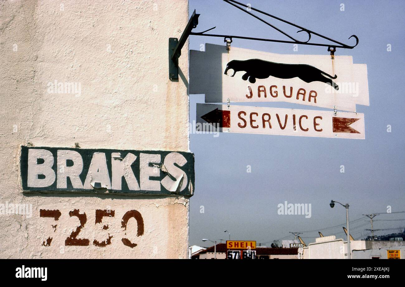 Jaguar Service signs on Melrose Ave. circa 1977 Stock Photo - Alamy
