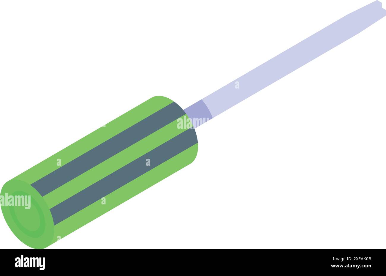 Green screwdriver with a black and green striped handle is lying ...