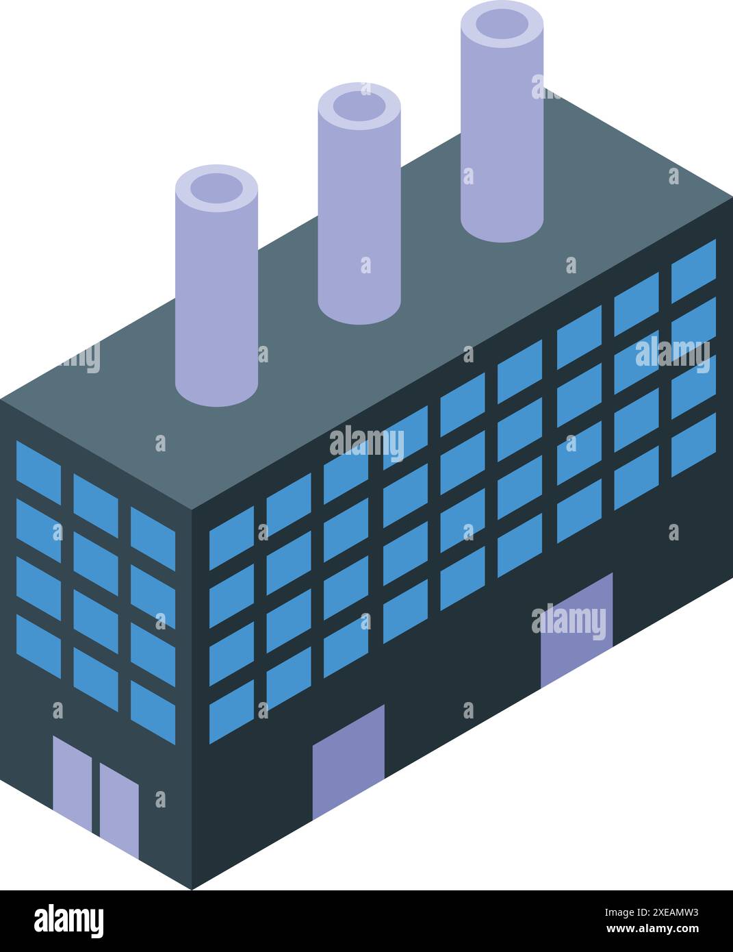 Isometric factory building with smoking chimneys representing industry ...