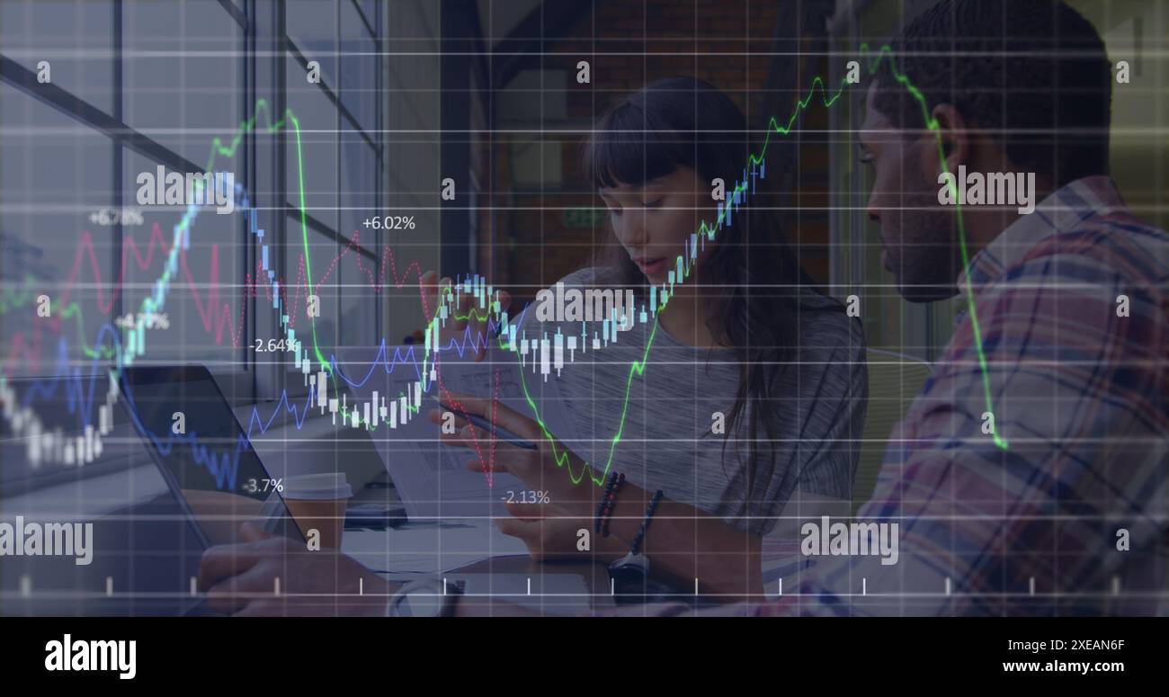 Image of multiple graphs with changing numbers, diverse coworkers ...