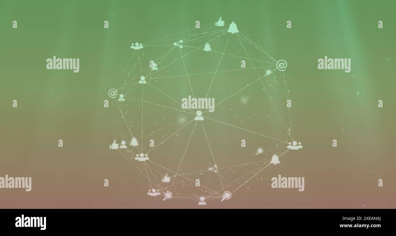 Image of icons connected with lines forming globe over gradient background Stock Photo - Alamy