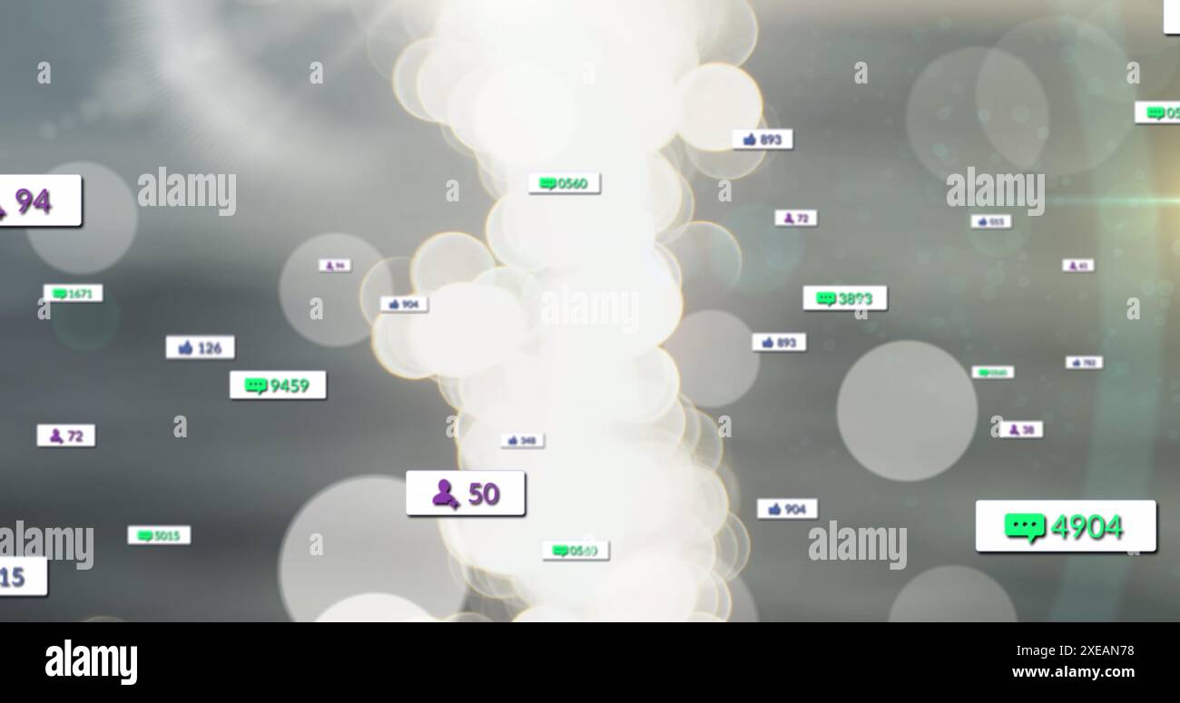 Image of social media notifications and engagement icons floating on ...