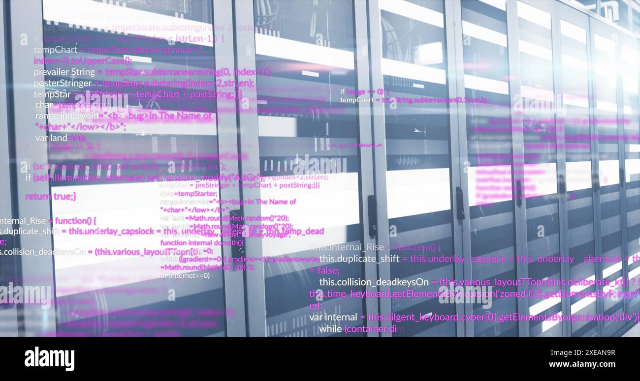 Image of computer language and illuminated light moving on data server racks Stock Photo - Alamy
