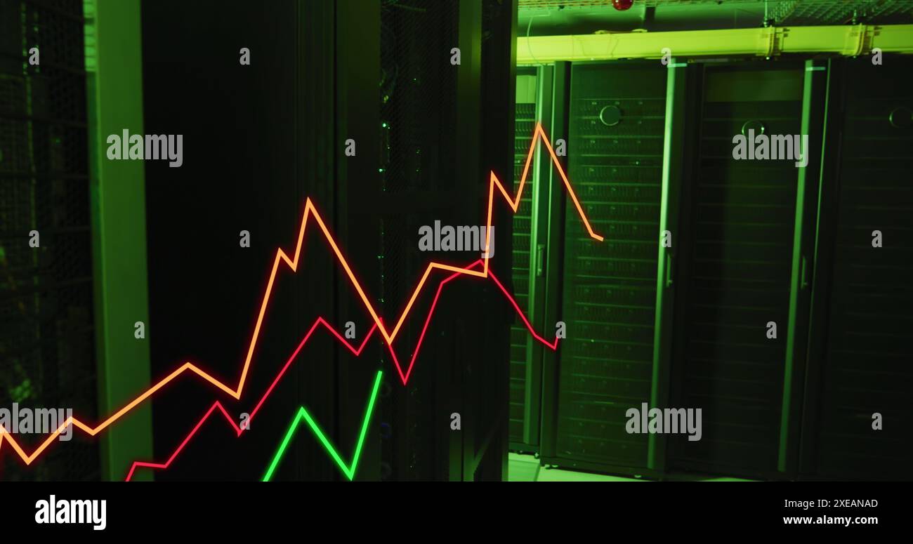 Image of growing graphs over illuminated data server systems in server room Stock Photo - Alamy