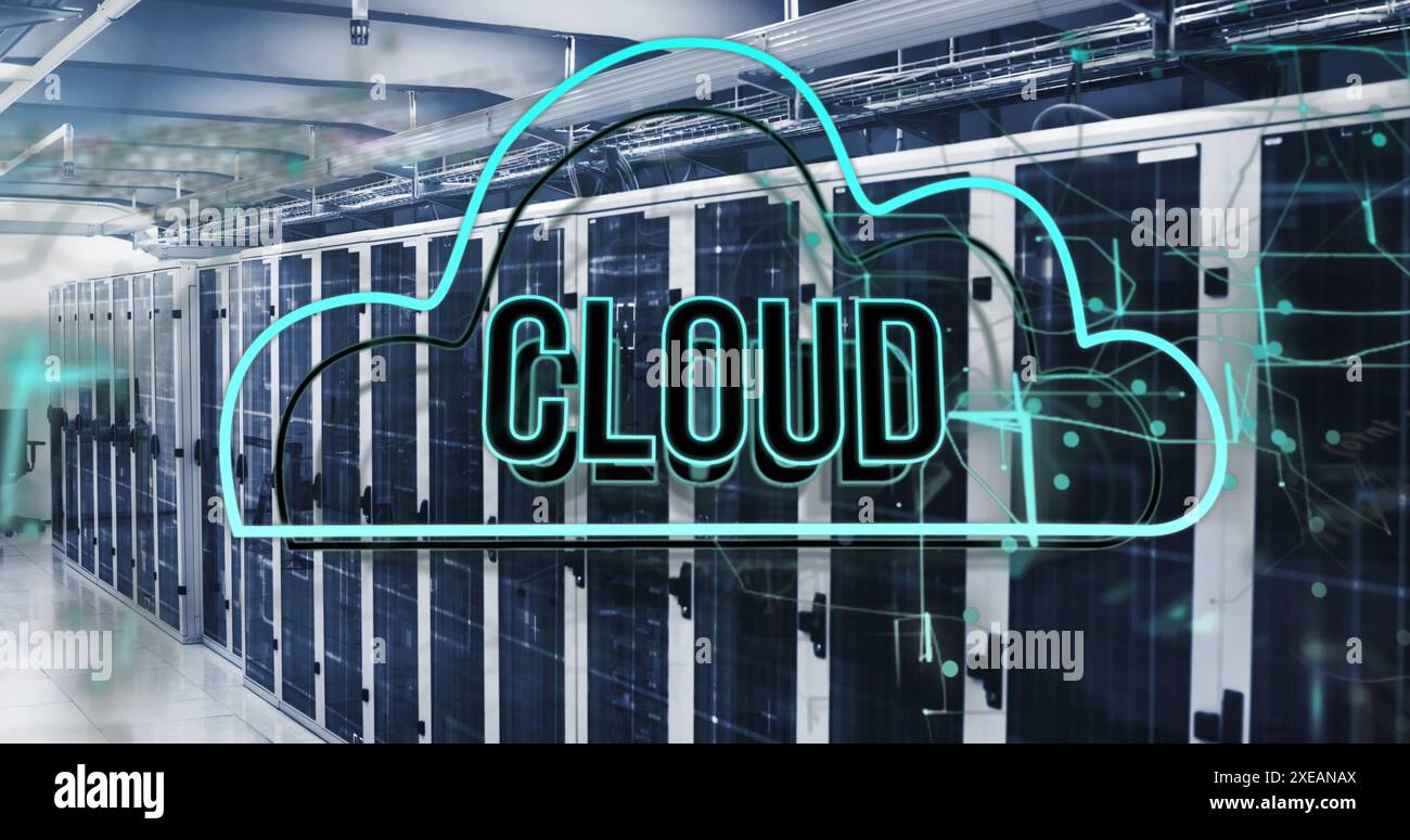 Cloud computing concept with server racks in data center, digital network overlay Stock Photo ...