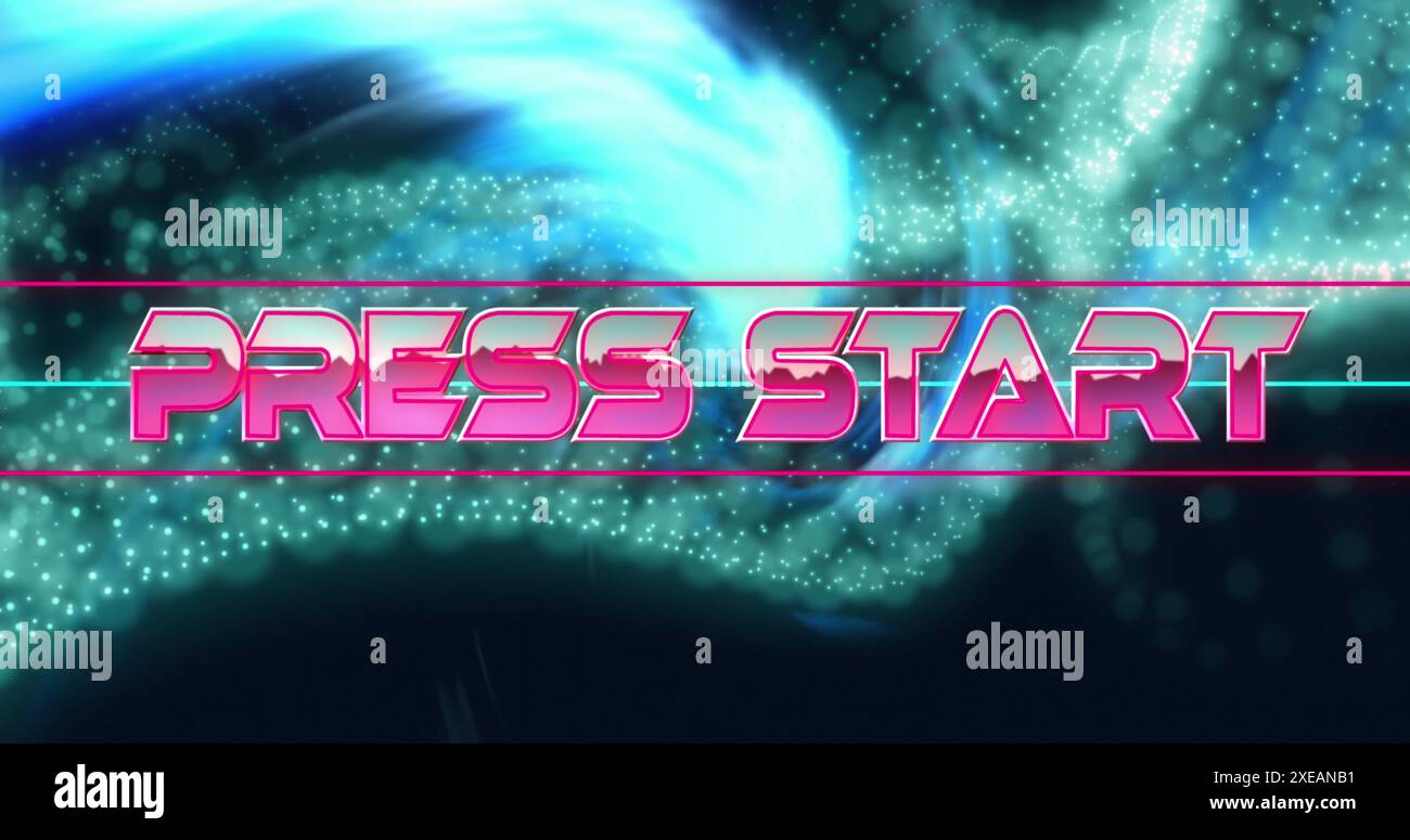 Image of press start text between lines over dynamic wave patterns ...
