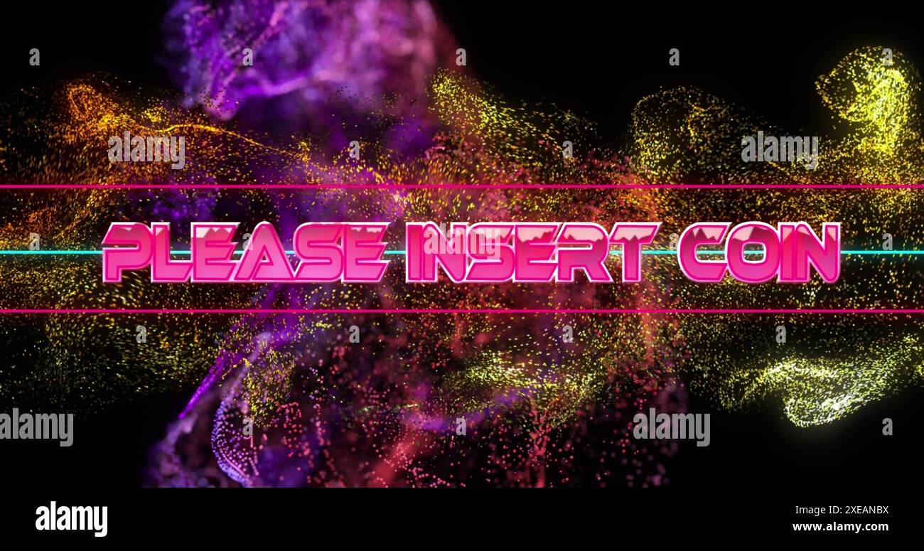 Image of please insert coin text between lines over dynamic wave over ...