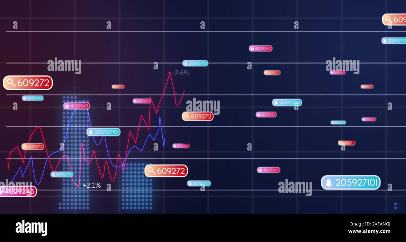 Image Of Social Media Icons Floating Over Statistical Data Processing Against Blue Background