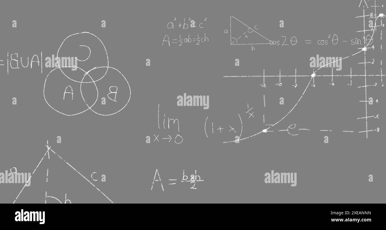 Digital image of mathematical equations and formulas floating against ...