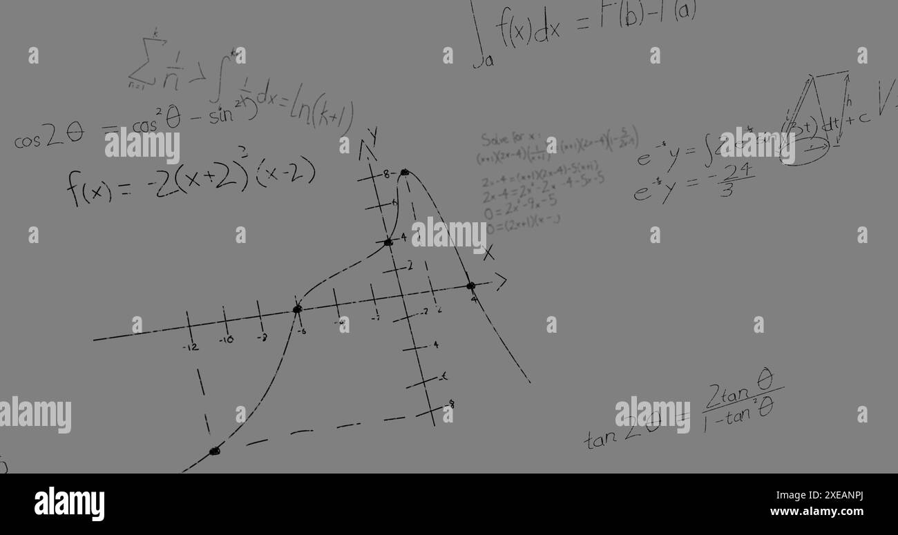 Digital image of mathematical equations and formulas floating against ...