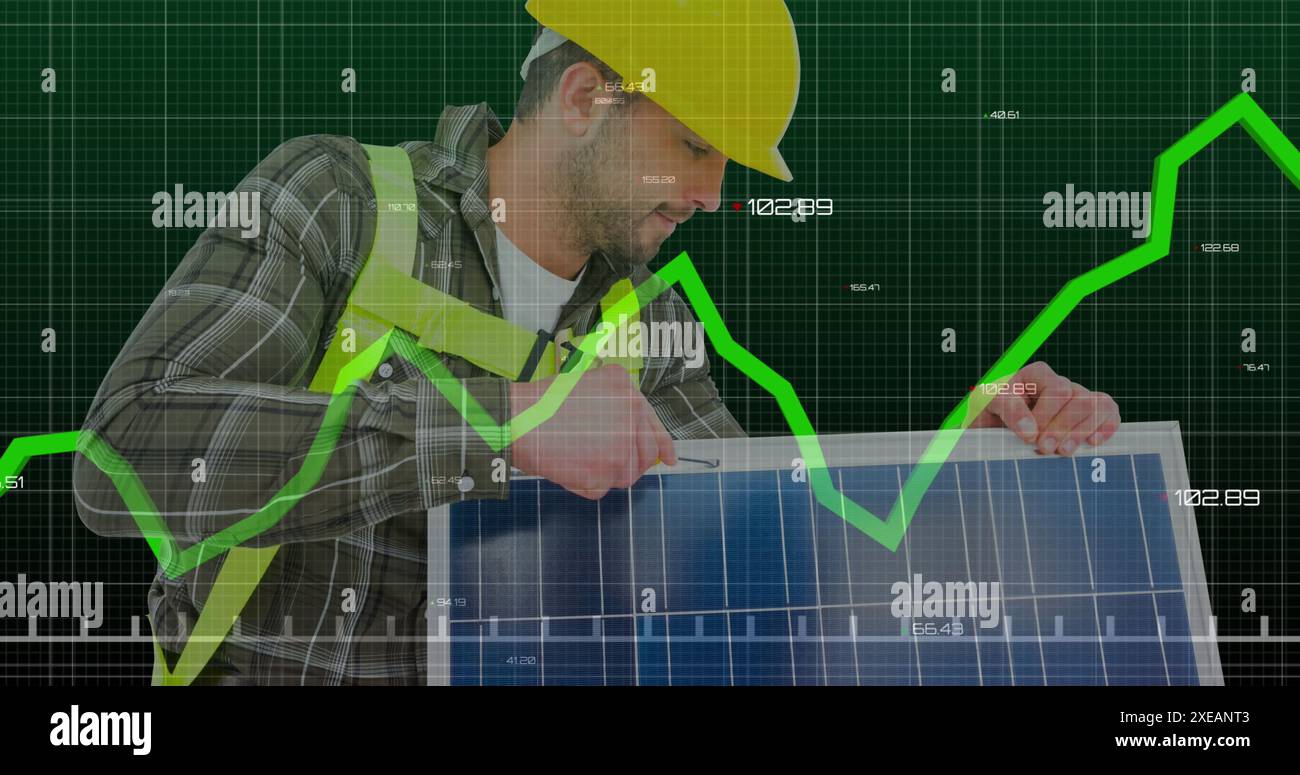 Image of green grid over particles forming dna helix over using ...