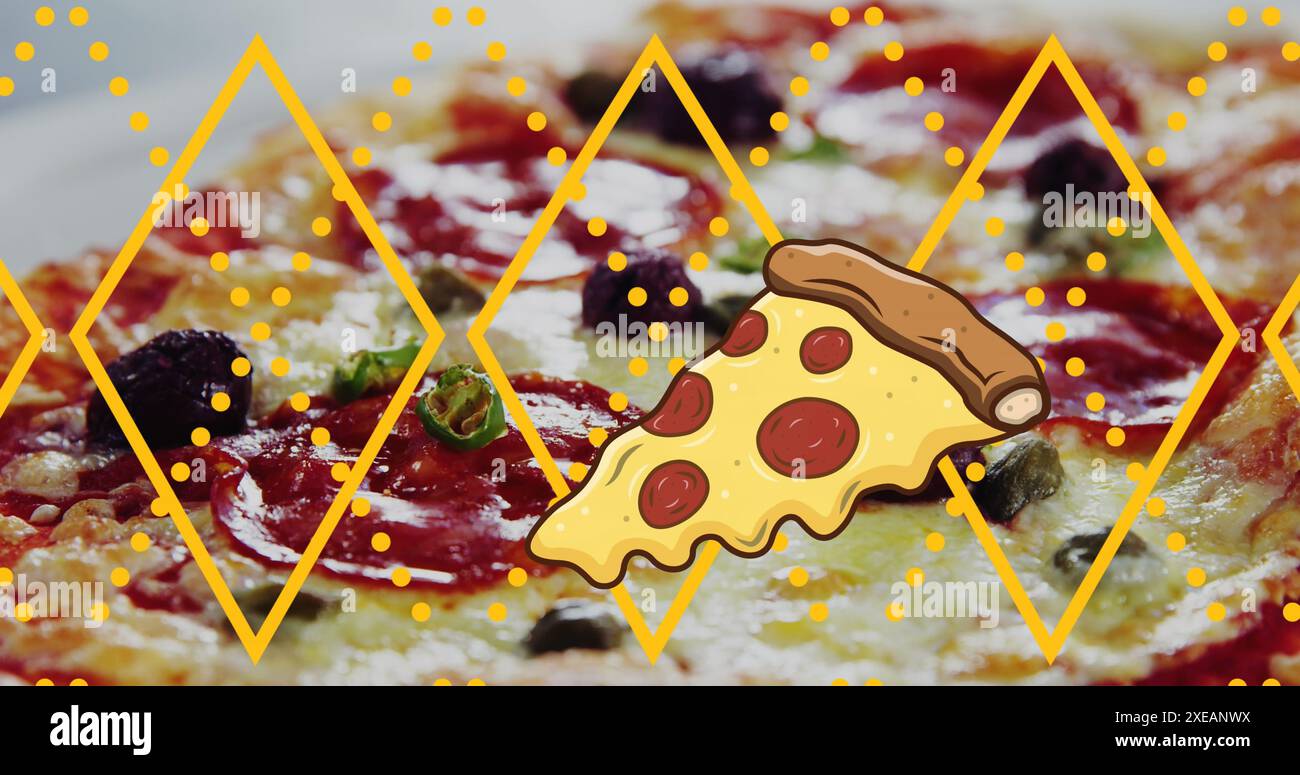 Image of pizza slice illustration over pizza Stock Photo - Alamy
