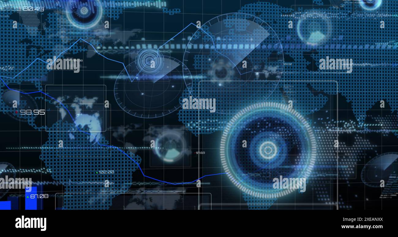 Image of network of connections and data processing over world map ...