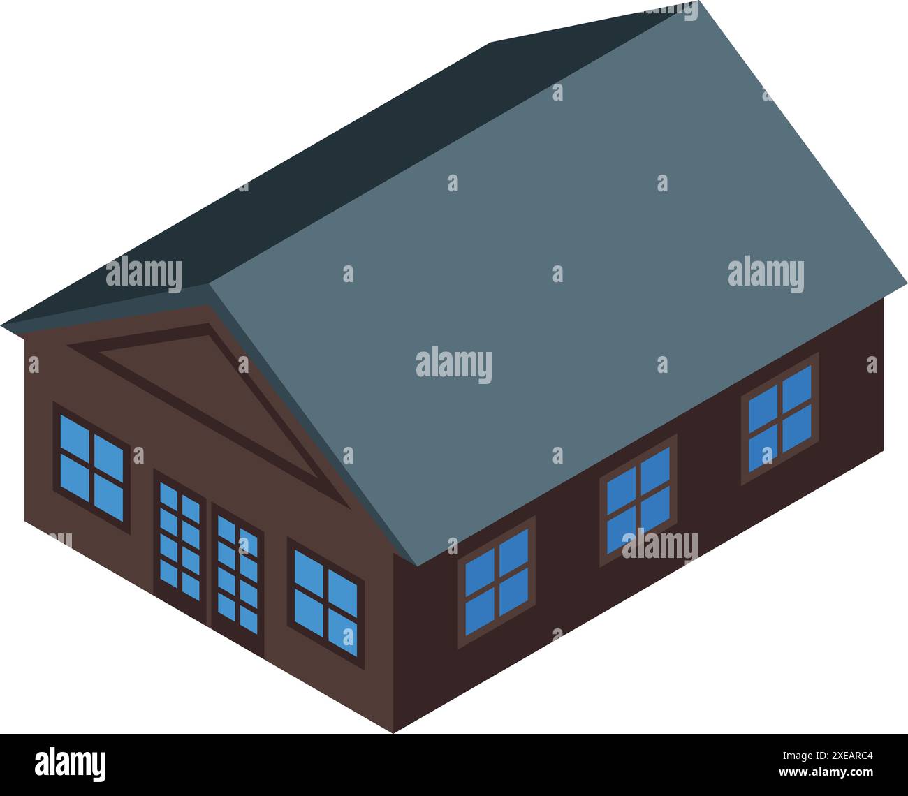Simple wooden lodge with large windows, isometric icon of a country ...