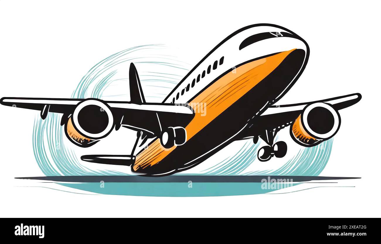 2D illustration of a plane taking off. The picture is isolated on a ...