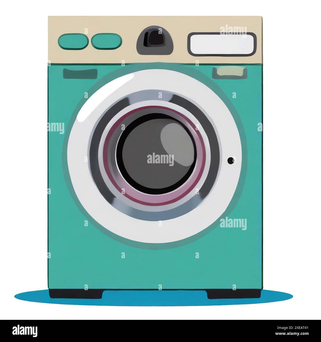 Illustration of a flat washing machine, drawing isolated on a white ...