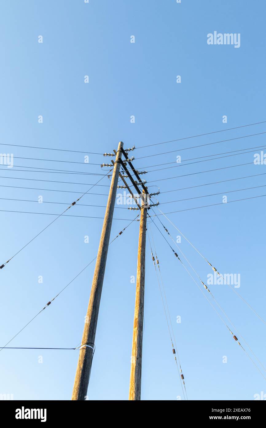 Properly secured electric power pole Stock Photo - Alamy