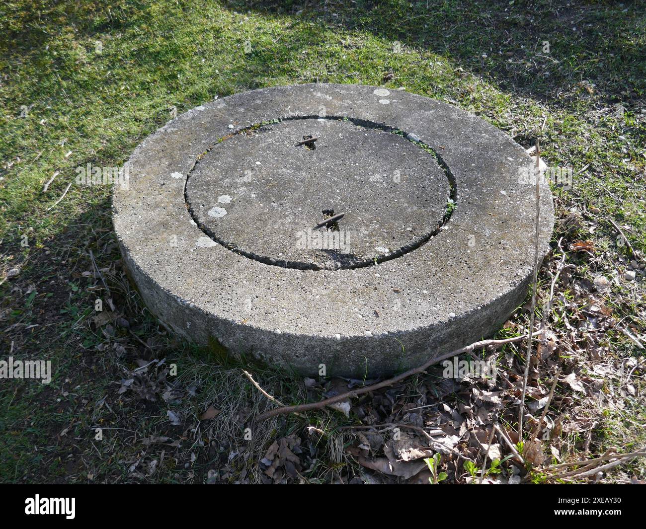 Concrete manhole utility hatch outdoors in grass Stock Photo - Alamy