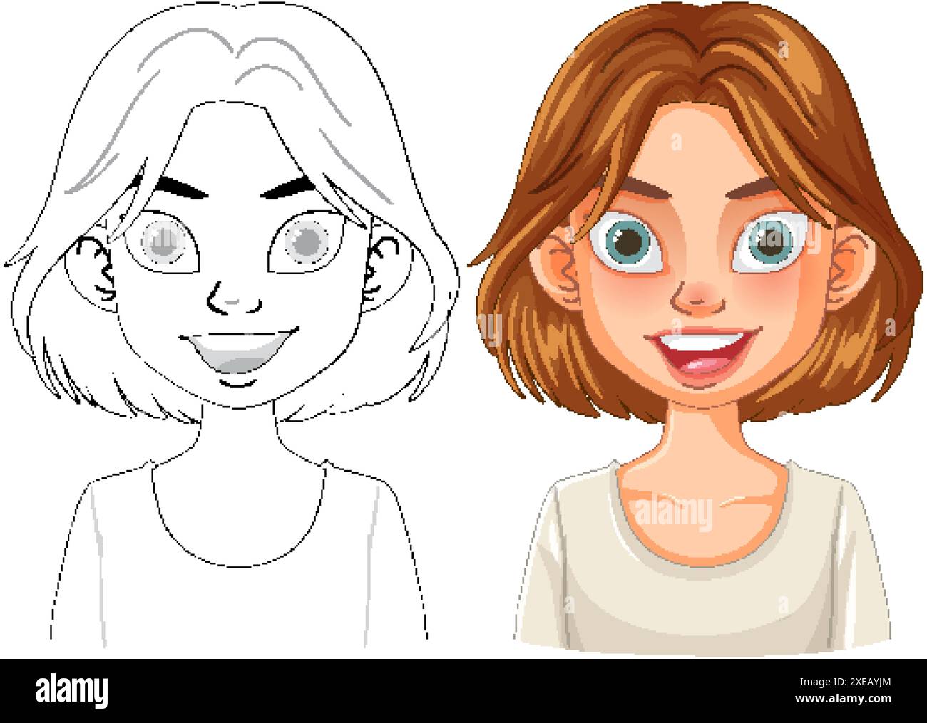 Color and outline versions of a smiling girl Stock Vector Image & Art ...