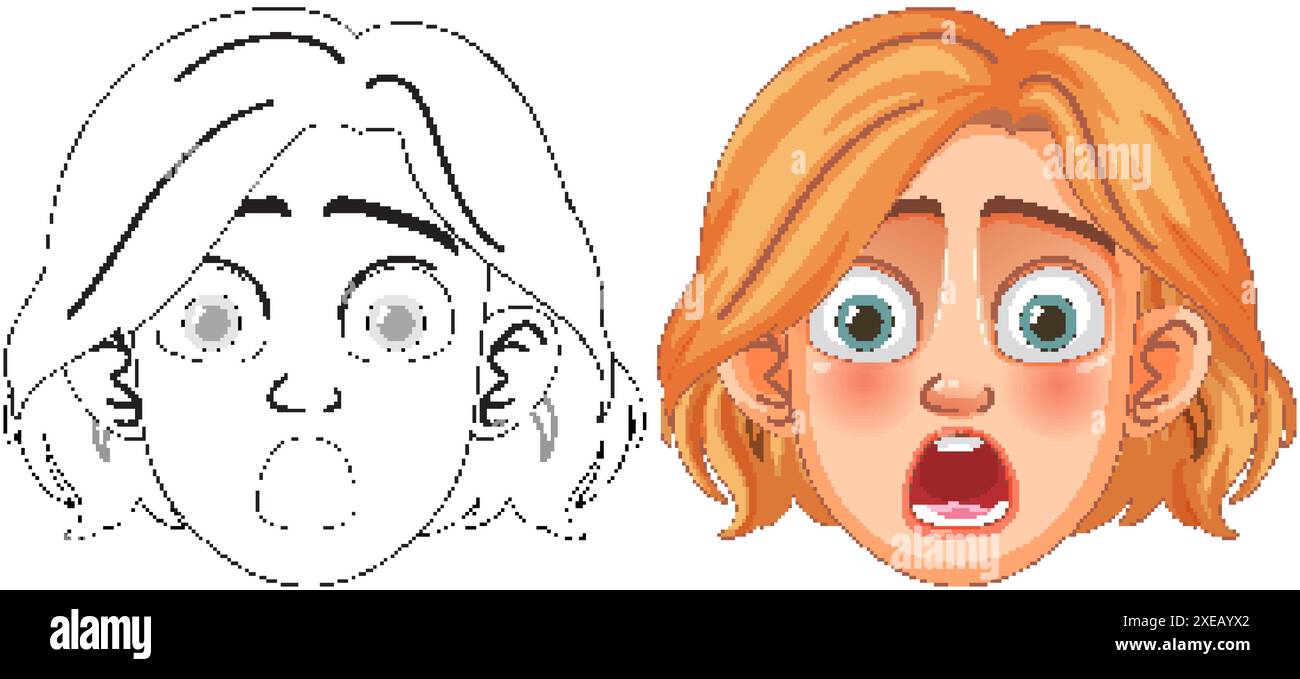 Color and outline versions of a surprised face Stock Vector Image & Art ...