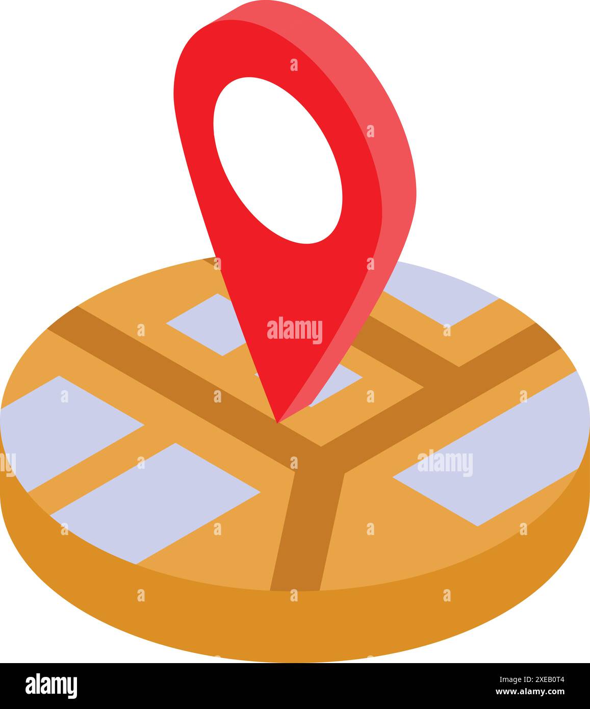 Red location pin showing destination on city map in 3d isometric view ...