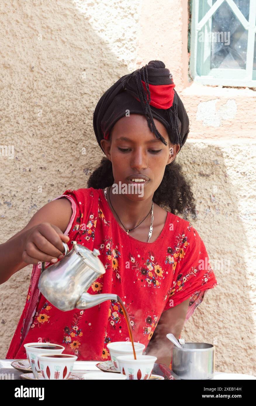Ethiopian traditional Coffee ceremony, crafting street bunna coffee, Tigray Region Etiopia Stock ...